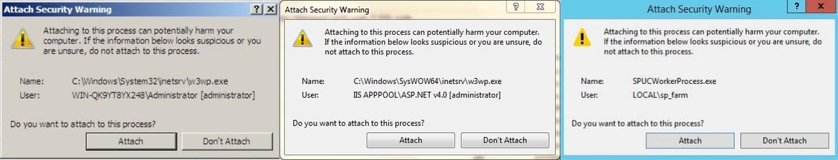 Disabling Security warning for Attach to process in Visual Studio 2010, 2013 and 2015